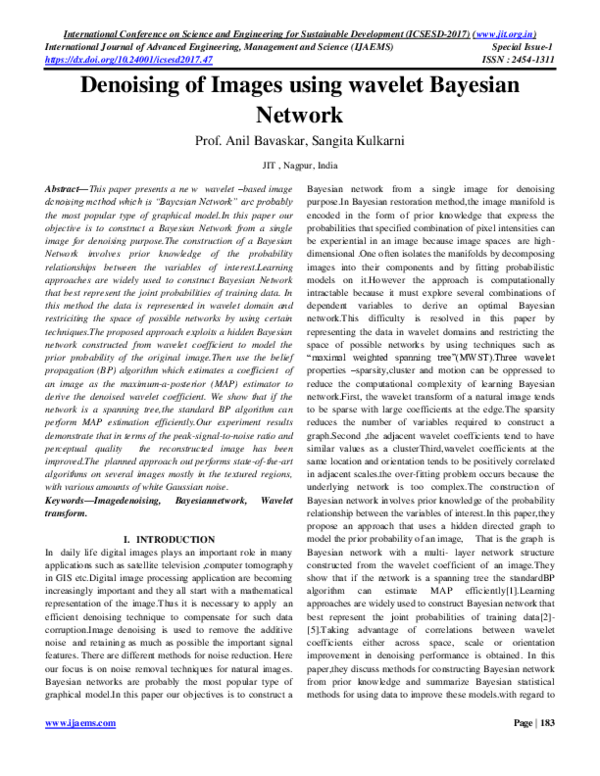 (PDF) Denoising of Images using wavelet Bayesian Network