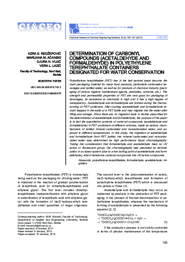 (PDF) Compounds (Acetaldehyde and Formaldehyde) in Polyethylene ...