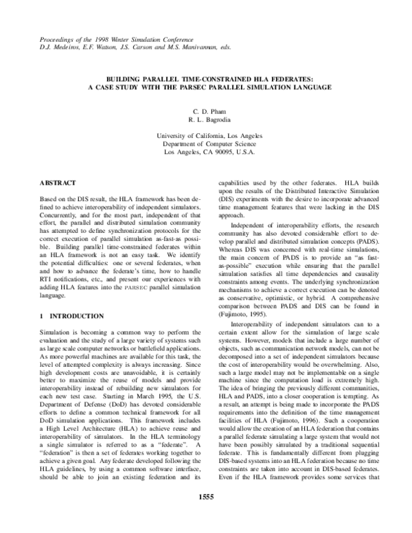 (PDF) Building parallel time-constrained HLA federates: a case study ...