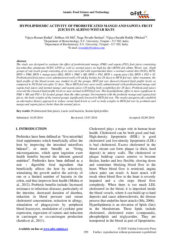 (PDF) Hypolipidemic Activity of Probioticated Mango and Sapota Fruit ...