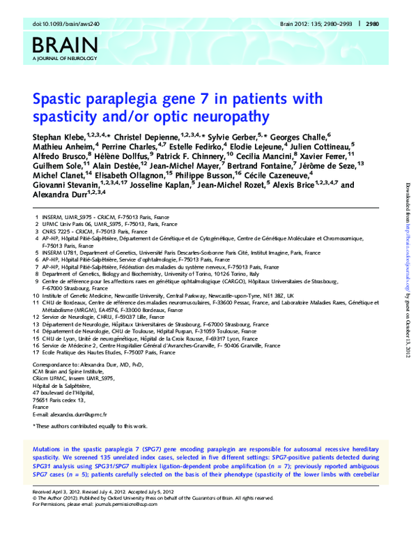 (PDF) Spastic paraplegia gene 7 in patients with spasticity and/or ...