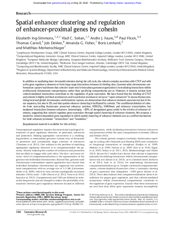 (PDF) Spatial enhancer clustering and regulation of enhancer-proximal ...