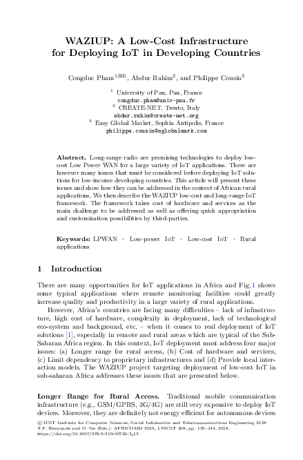 Pdf Waziup A Low Cost Infrastructure For Deploying Iot In Developing