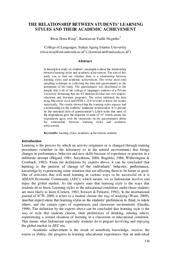 (PDF) The Relationship Between Students’ Learning Styles and Their Academic Achievement