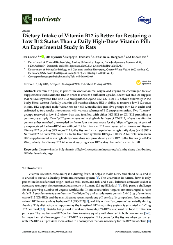 (PDF) Dietary Intake of Vitamin B12 is Better for Restoring a Low B12 ...
