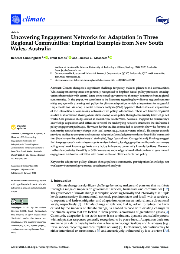 (PDF) Uncovering Engagement Networks for Adaptation in Three Regional ...