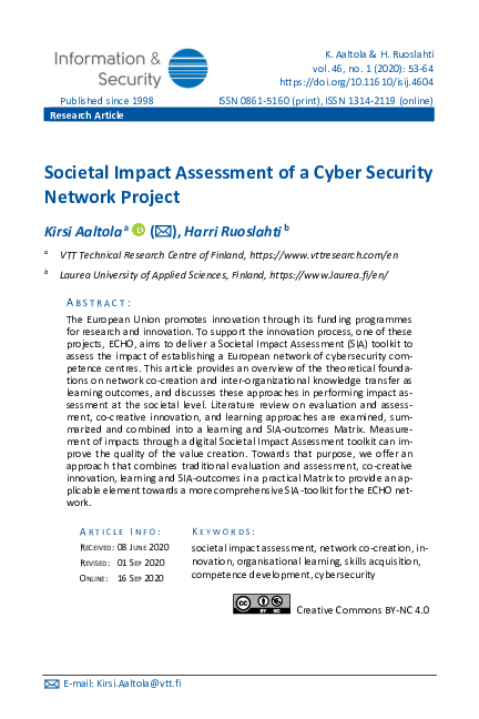 (PDF) Societal Impact Assessment of a Cyber Security Network Project