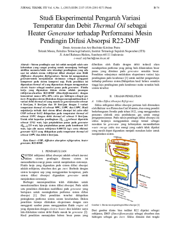 (PDF) Studi Eksperimental Pengaruh Variasi Temperatur dan Debit Thermal Oil Sebagai Heater ...