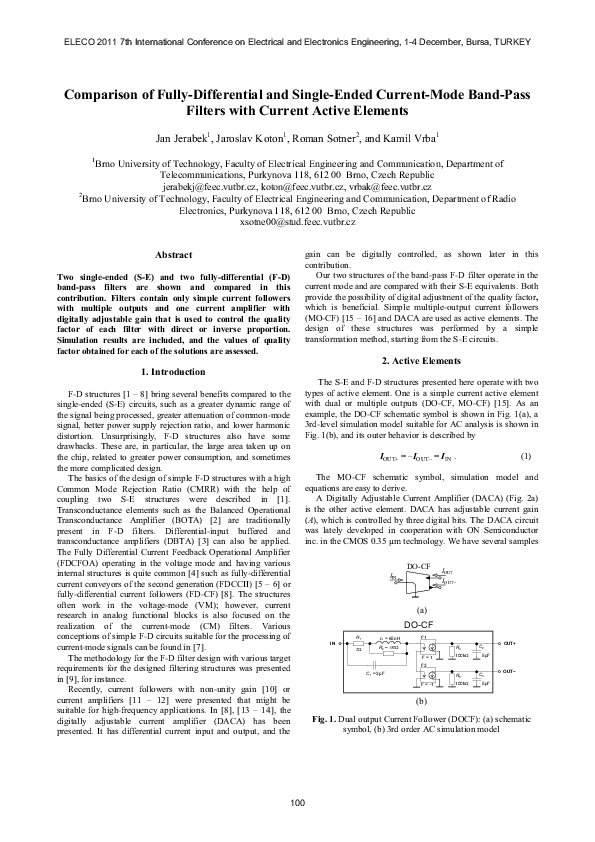 (PDF) Comparison of fully-differential and single-ended current-mode ...