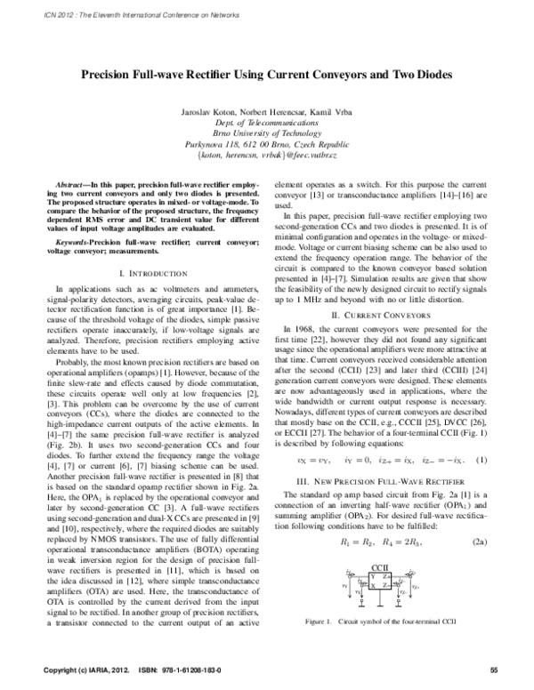 (PDF) Precision Full-wave Rectifier Using Current Conveyors and Two Diodes
