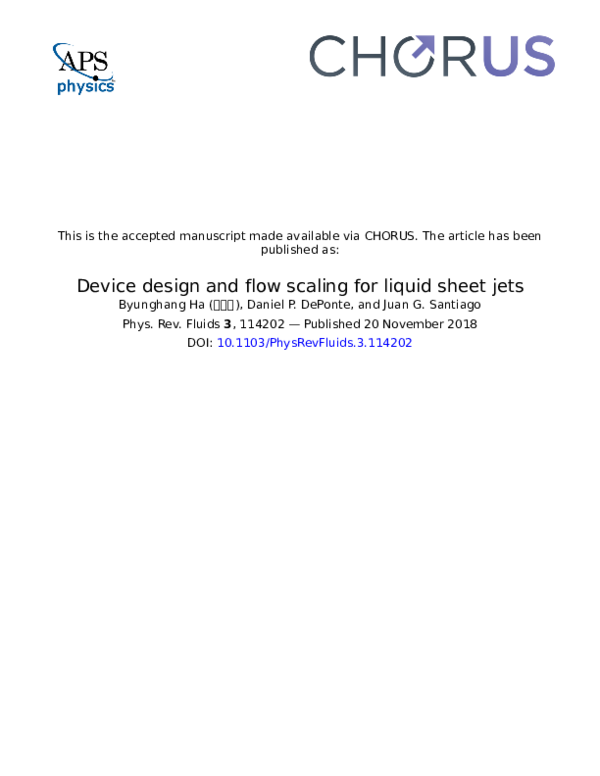 (PDF) Device design and flow scaling for liquid sheet jets