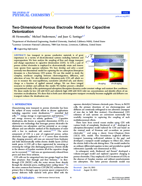 (PDF) Two-Dimensional Porous Electrode Model for Capacitive Deionization