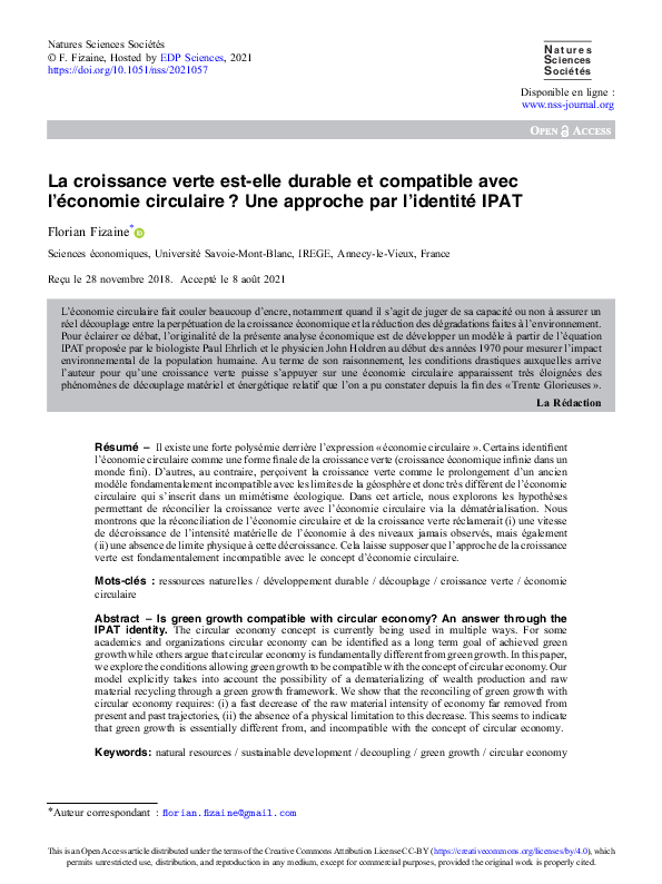 (PDF) La croissance verte est-elle durable et compatible avec l ...