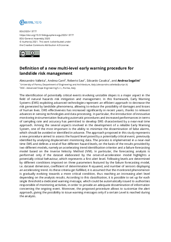 (PDF) Definition of a new multi-level early warning procedure for ...