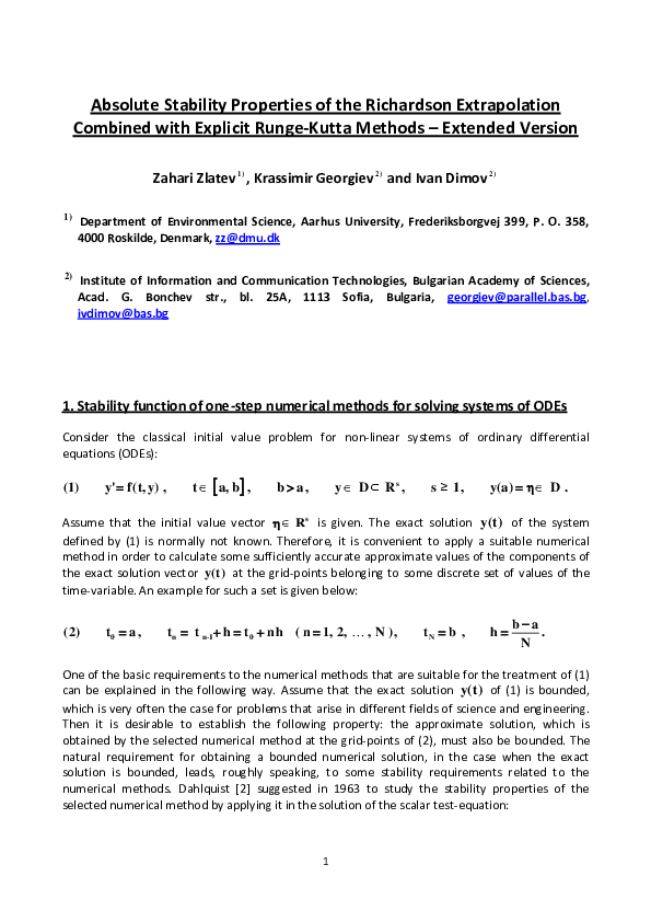 (PDF) Stability of Richardson Extrapolation with Runge-Kutta Methods