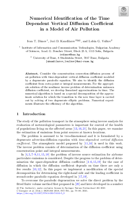 Pdf Numerical Identification Of The Time Dependent Vertical Diffusion