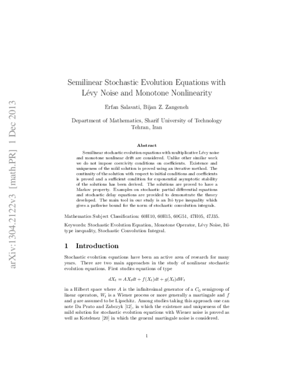 (PDF) Semilinear Stochastic Evolution Equations with L\'evy Noise and Monotone Nonlinearity