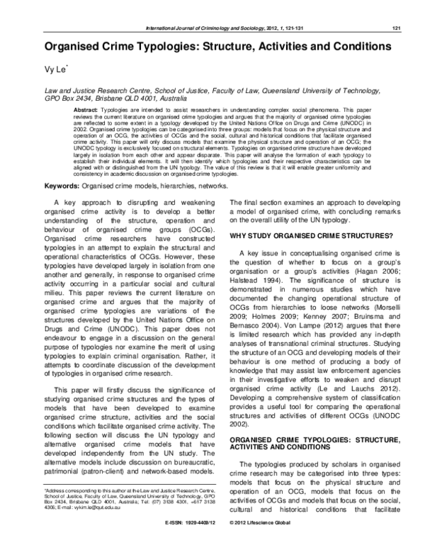 (PDF) Organised Crime Typologies: Structure, Activities and Conditions