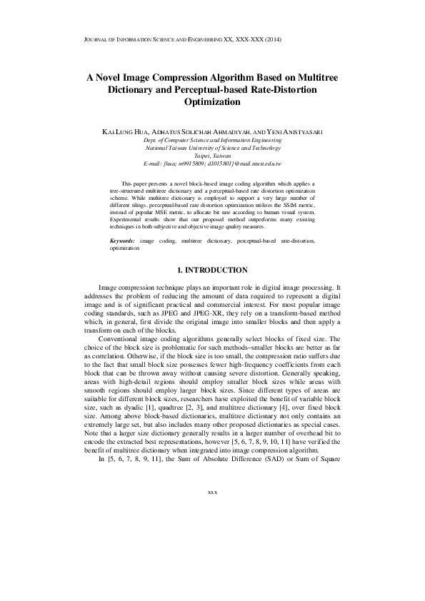 (PDF) A Novel Image Compression Algorithm Based on Multitree Dictionary ...