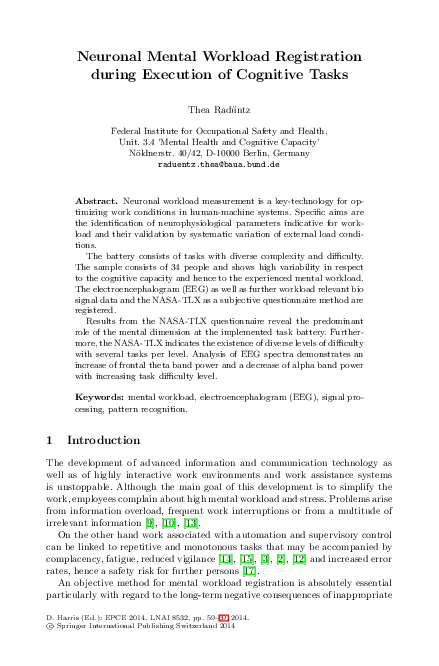 (PDF) Neuronal mental workload registration during execution of ...