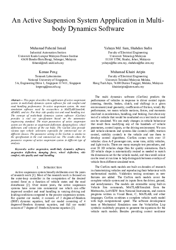 (PDF) An Active Suspension System Appplication in Multi-body Dynamics Software | Muhamad Fahezal ...