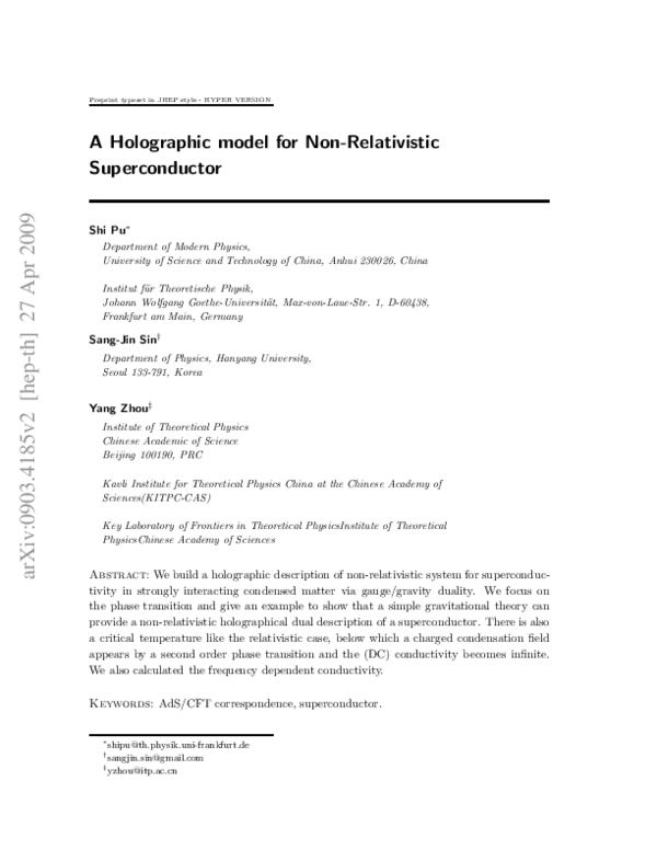 (PDF) Preprint typeset in JHEP style- HYPER VERSION A Holographic