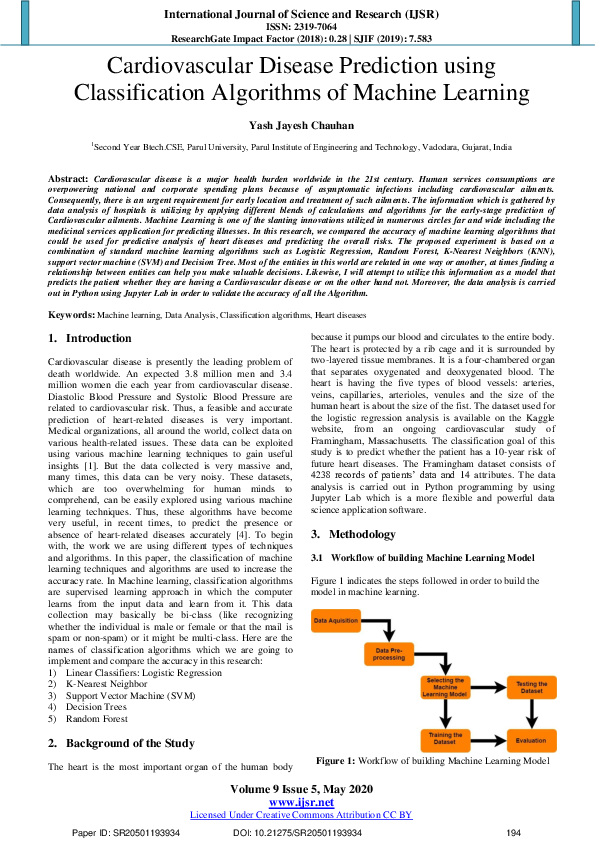 (PDF) Cardiovascular Disease Prediction using Classification Algorithms of Machine Learning