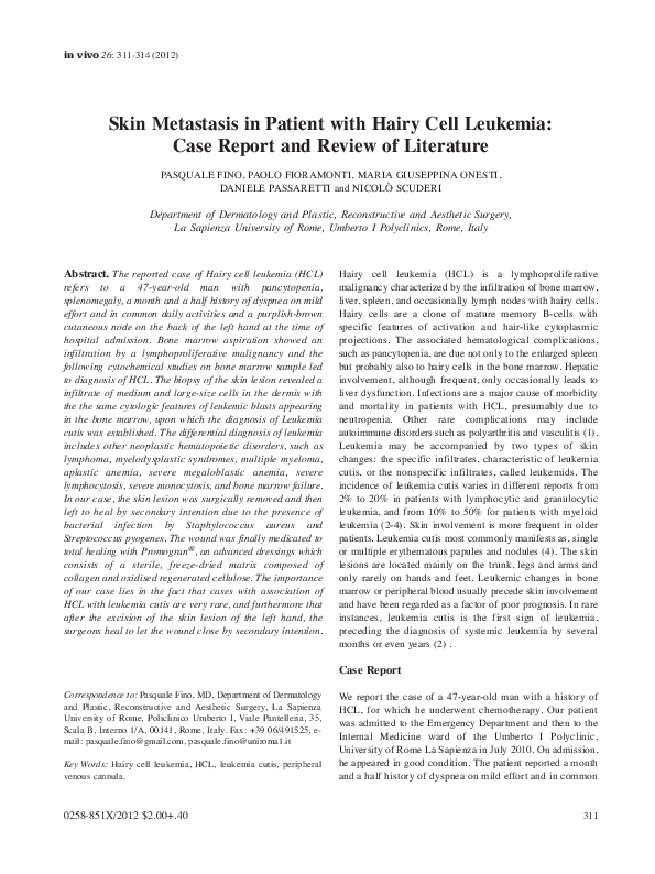(PDF) Skin metastasis in patient with hairy cell leukemia: case report ...