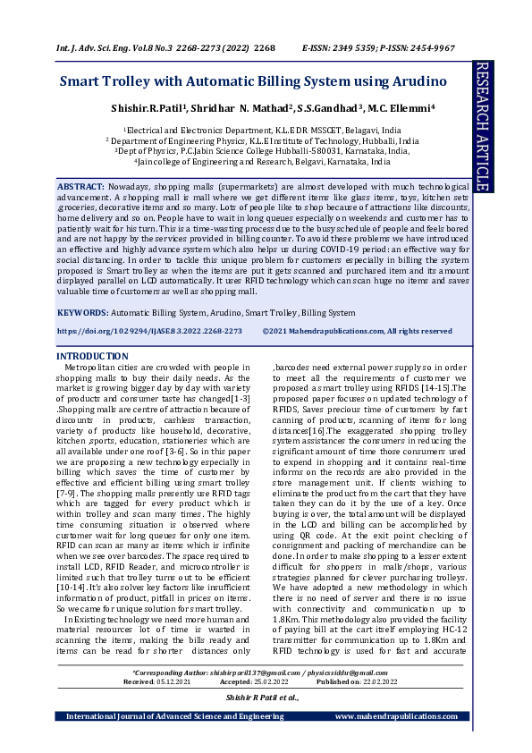 (PDF) Smart Trolley with Automatic Billing System using Arudino