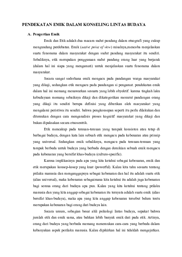 (DOC) PENDEKATAN EMIK DALAM KONSELING LINTAS BUDAYA