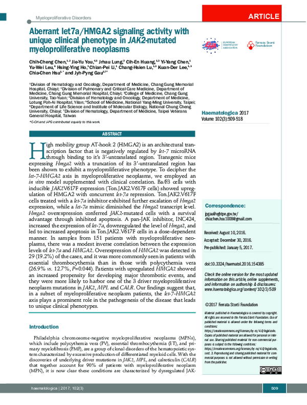 (PDF) Aberrant Let7a/HMGA2 signaling activity with unique clinical ...