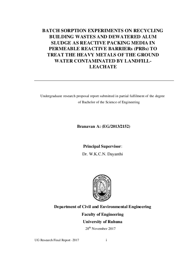 (PDF) Batch Sorption Experiments on Recycling Building Wastes and ...
