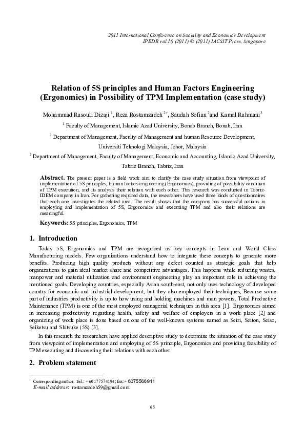 (PDF) Relation of 5 S principles and Human Factors Engineering ( Ergonomics ) in Possibility of ...