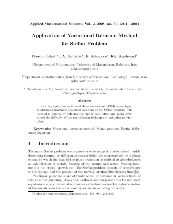 (PDF) Application of Variational Iteration Method for Stefan Problem