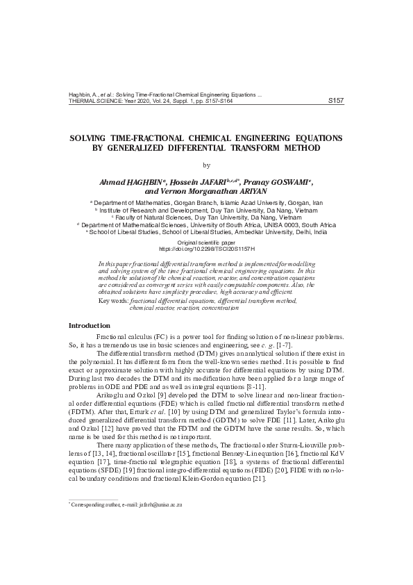 Pdf Solving Time Fractional Chemical Engineering Equations By