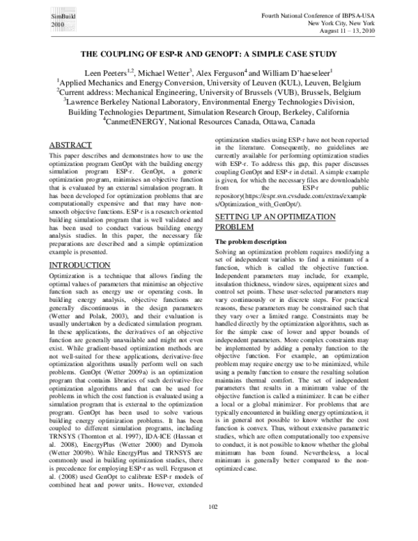 (PDF) The Coupling of Esp-R and Genopt: A Simple Case Study