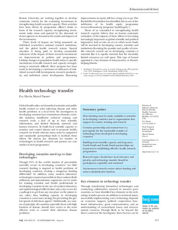 (PDF) Health technology transfer