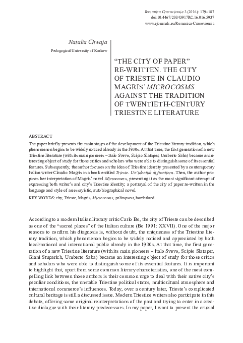 (PDF) “The city of paper” re-written. The city of Trieste in Claudio ...