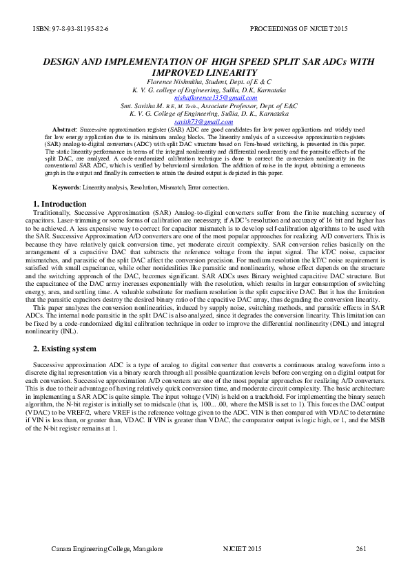 (PDF) DESIGN AND IMPLEMENTATION OF HIGH SPEED SPLIT SAR ADCs WITH IMPROVED LINEARITY