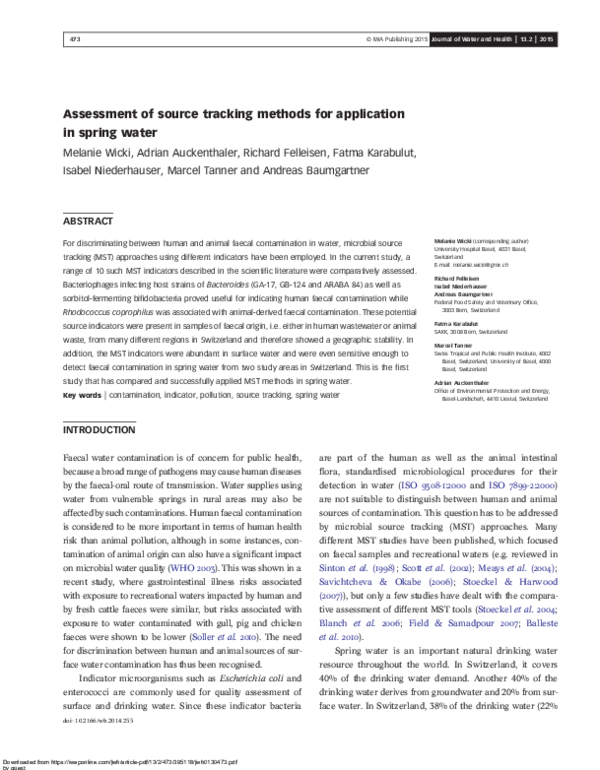 (PDF) Assessment of source tracking methods for application in spring water
