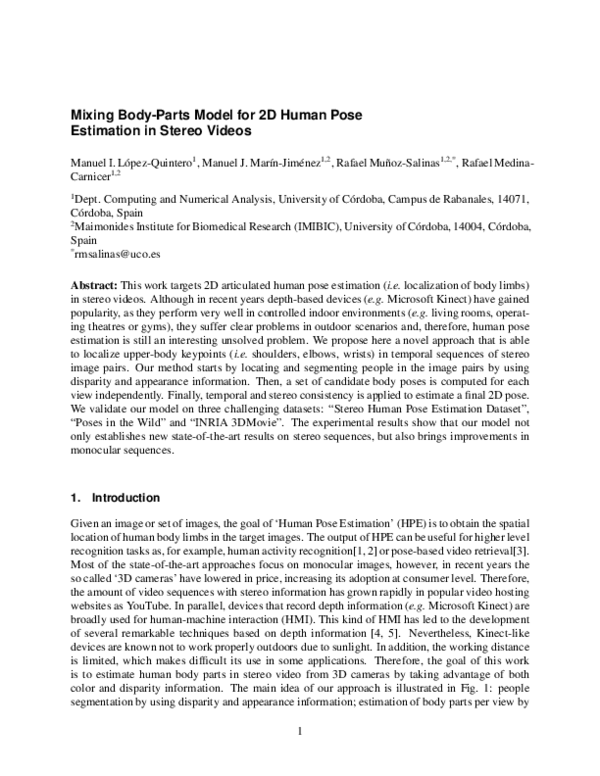 (PDF) Mixing Body-Parts Model for 2D Human Pose Estimation in Stereo Videos