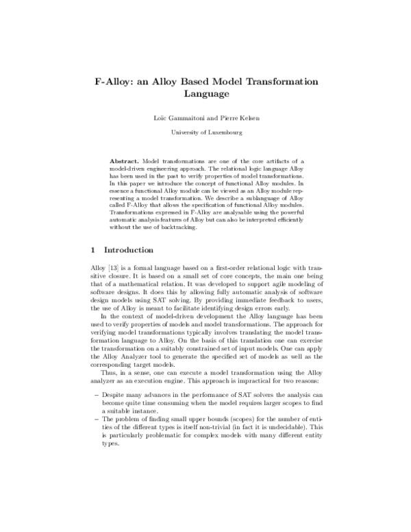 (PDF) F-Alloy: An Alloy Based Model Transformation Language
