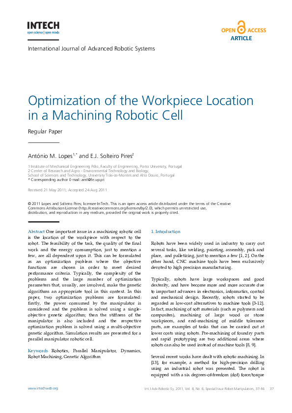(PDF) Optimization of the Workpiece Location in a Machining Robotic Cell