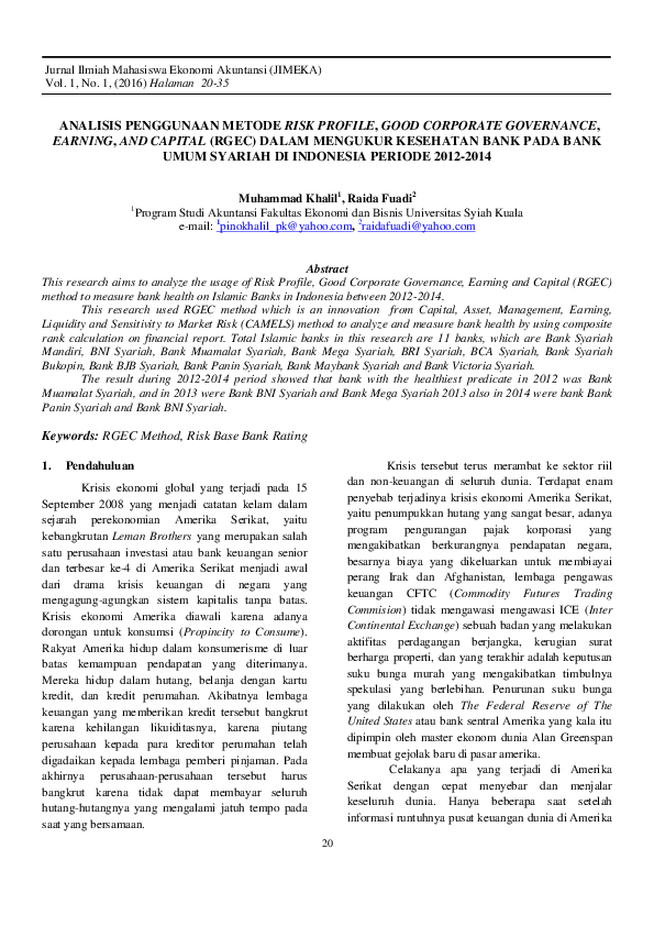 (PDF) Analisis Penggunaan Metode Risk Profile, Good Corporate ...