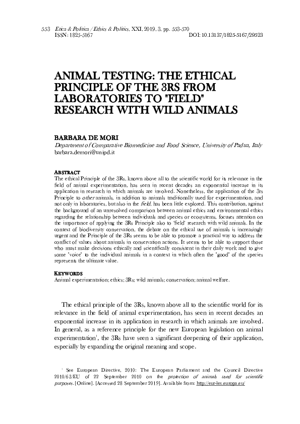 (PDF) Animal Testing: The Ethical Principle of the 3RS from ...