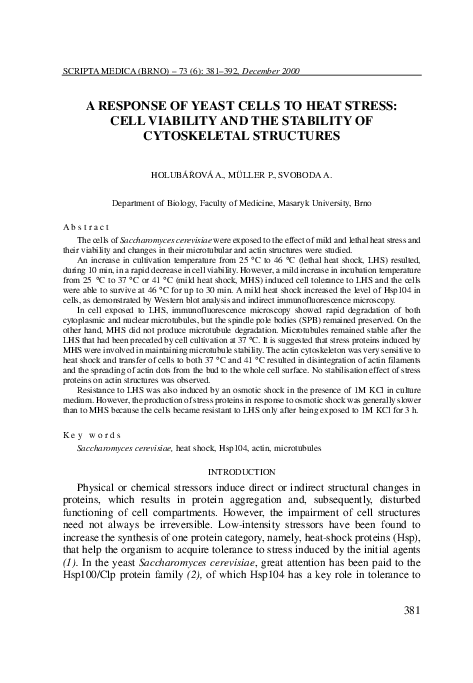 (PDF) A response of yeast cells to heat stress: cell viability andthe ...