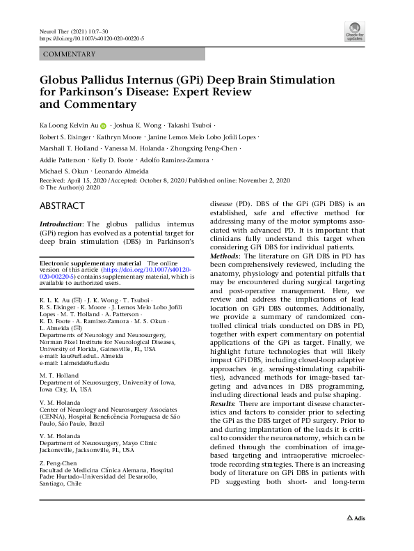 (PDF) Globus Pallidus Internus (GPi) Deep Brain Stimulation for ...