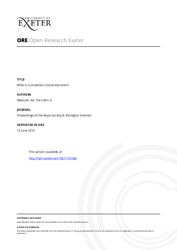 (PDF) What is cumulative cultural evolution?