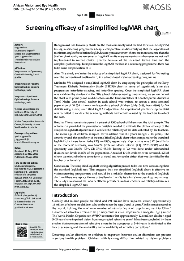 (PDF) Screening efficacy of a simplified logMAR chart