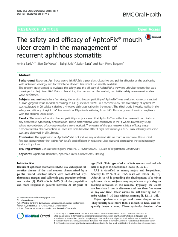 (PDF) The safety and efficacy of AphtoFix® mouth ulcer cream in the ...